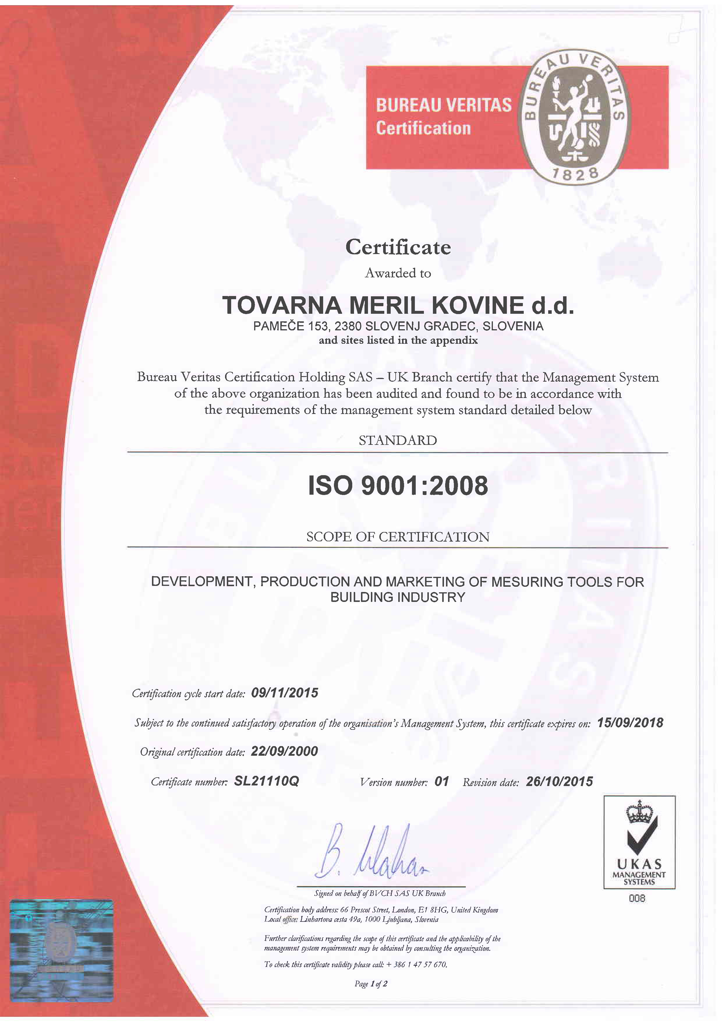 Quality and development | Tovarna meril Kovine d.d.